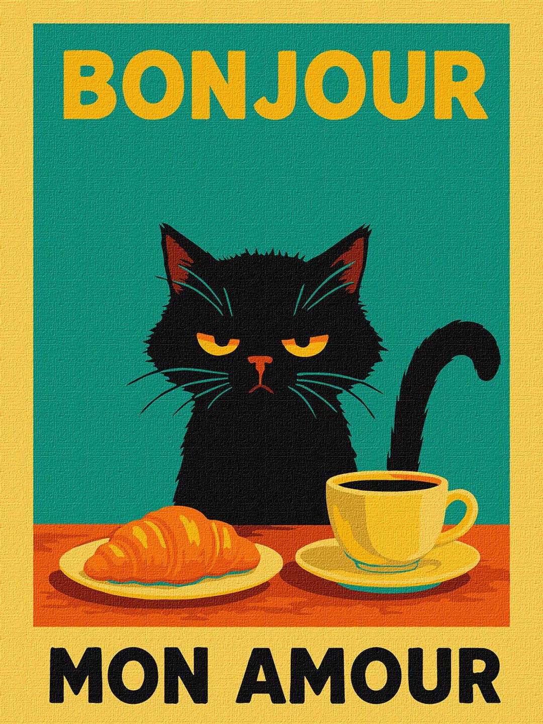 Funny Cat Paint by Number Kit Bonjour Mon Amour | Funny Animals Paint ...