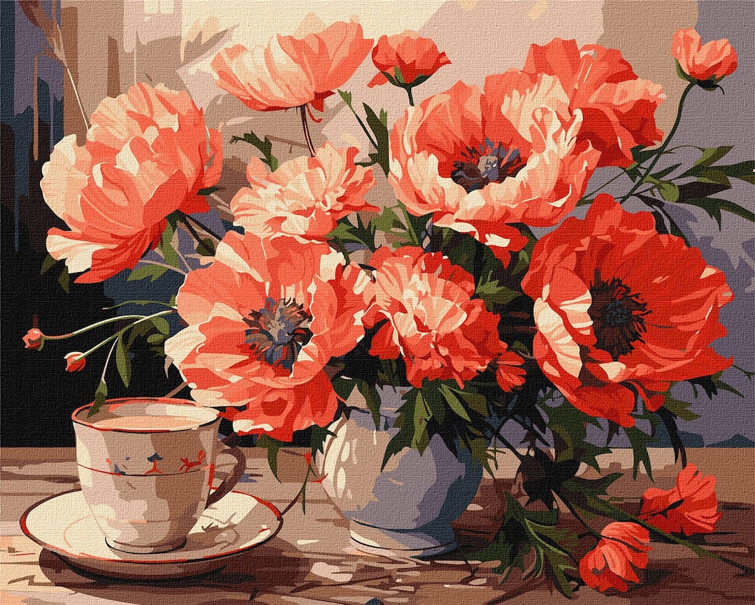 Tea Party in the Garden Paint by Numbers Kit DIY | Flowers in Vase ...