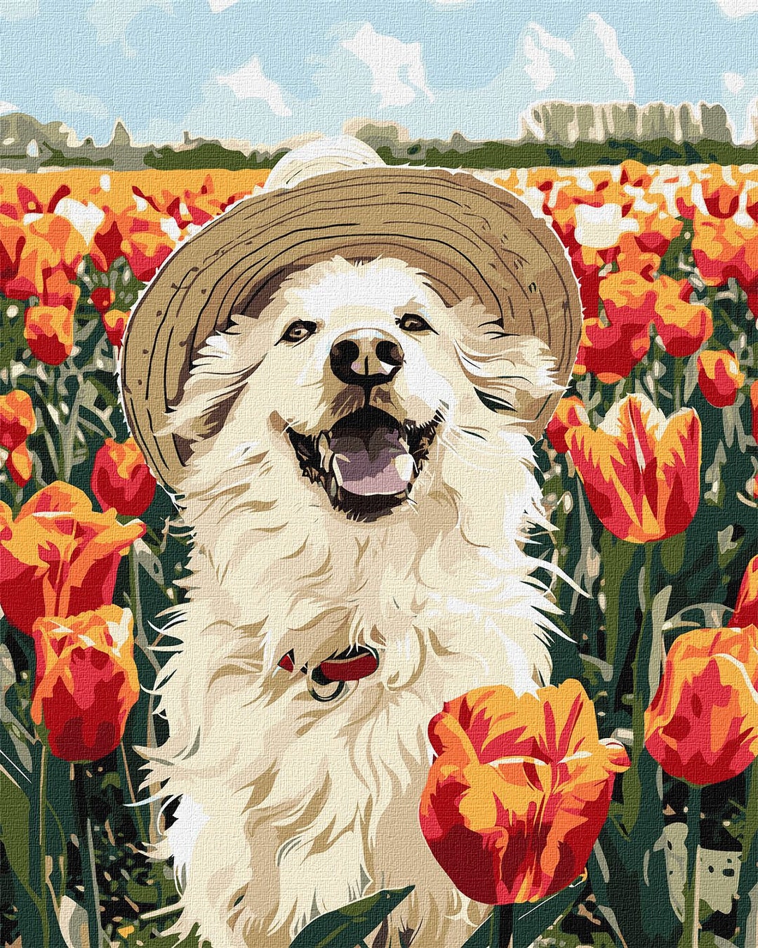 Happy Dog in Flowers Paint by Number Puppy Kit for Adults Animals Diy ...