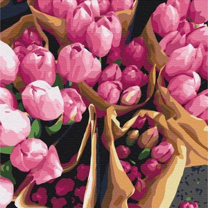 Pink Tulips Paint by Numbers Kit DIY for Adults | Colorful Flowers ...