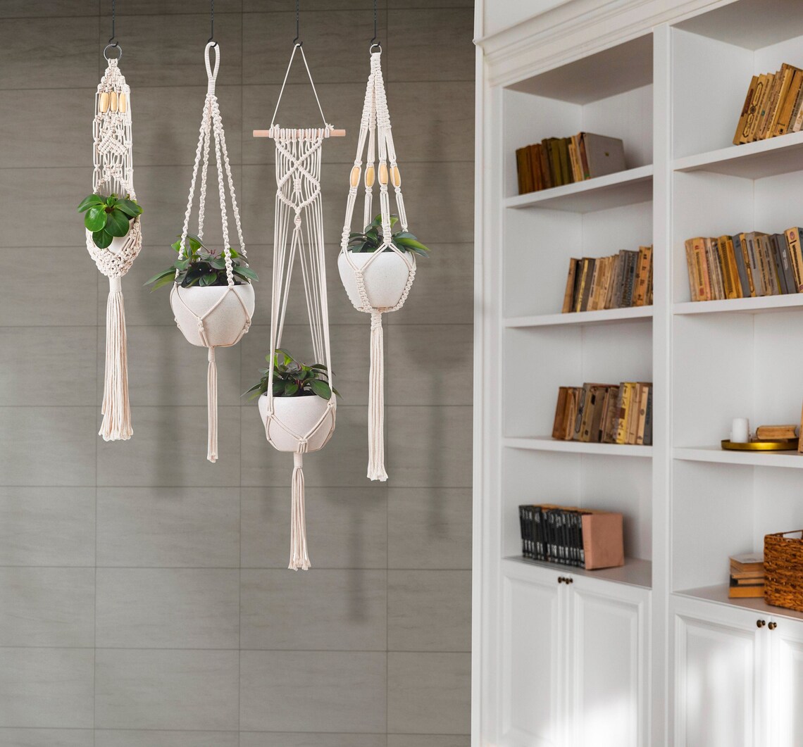 Macrame Plant Hanger Set of 4 Plant Hangers/indoor/outdoor - Etsy