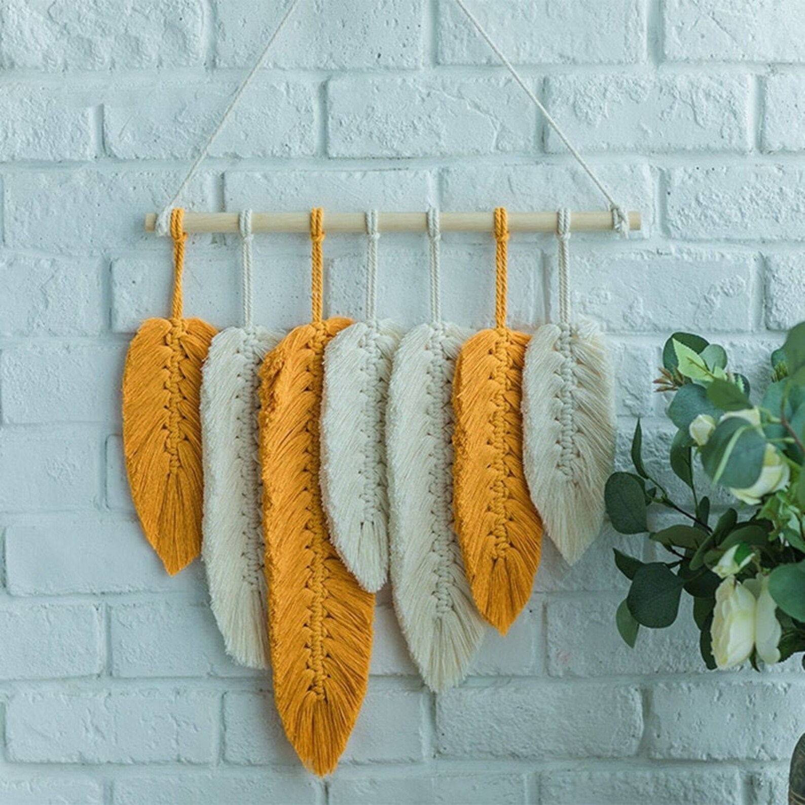 Macrame Feather Wall Hanging Decor Modern Macrame Boho Wall - Etsy