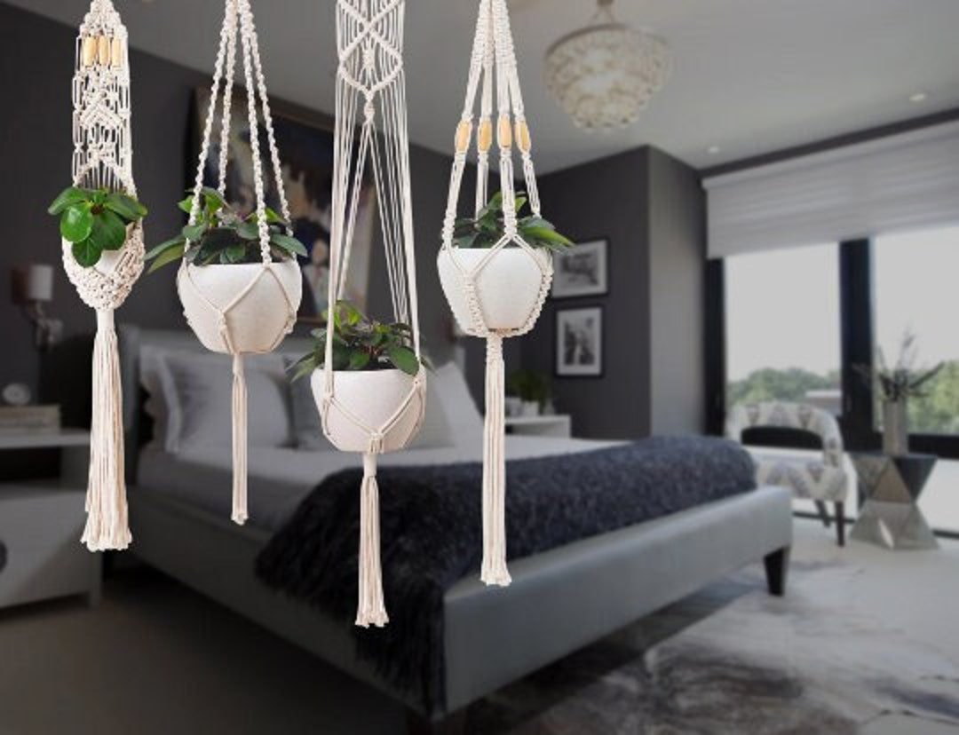 Macrame Plant Hanger Set of 4 Plant Hangers/indoor/outdoor Plant Hanger ...