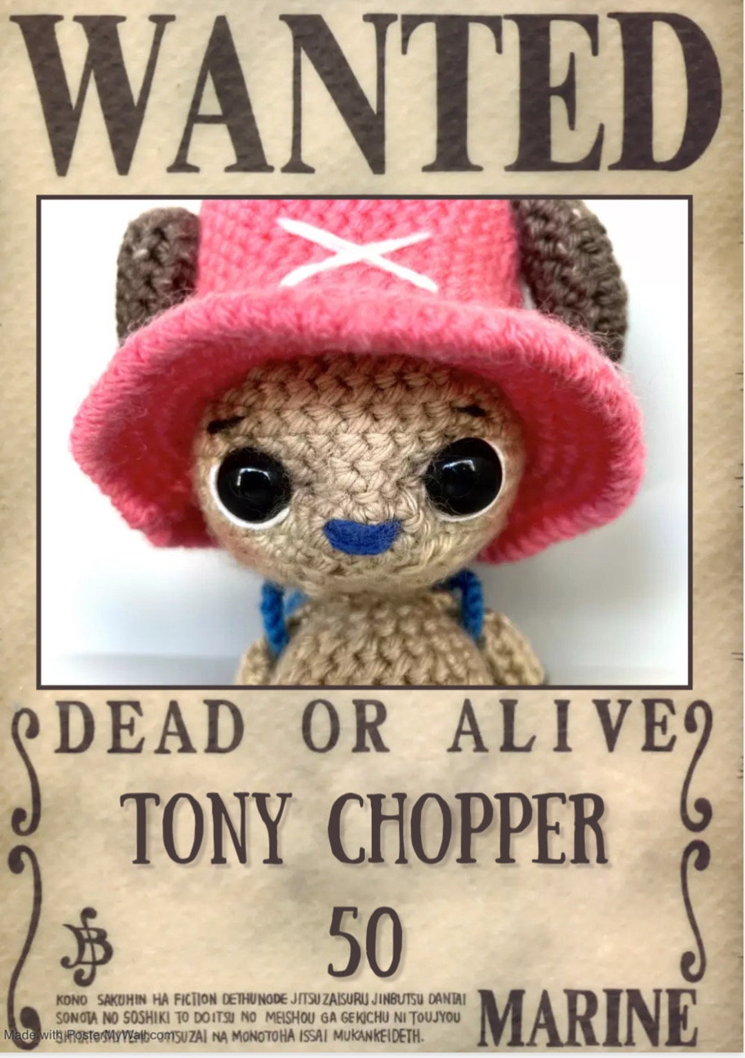 TONY CHOPPER Plush Toy Blue Nose Reindeer Cute Amigurumi Anime Gift ...