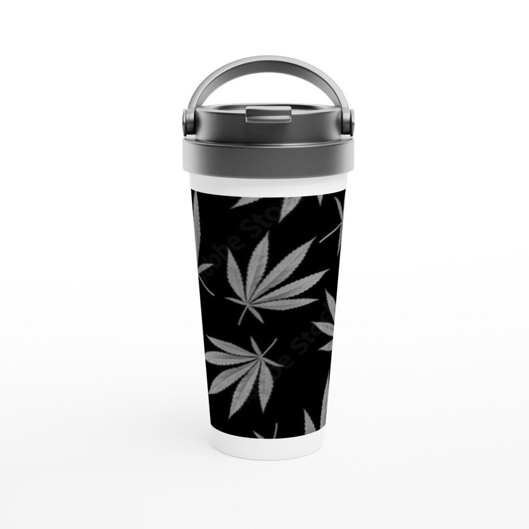 Dark Marijuana Leaf White 15oz Stainless Steel Travel Mug - Etsy