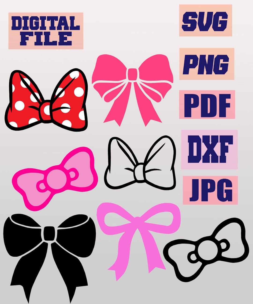 Svg/png/jpg/pdf/dxf Bow Bundle Bow Kitty Digital Printable Polka Dots ...