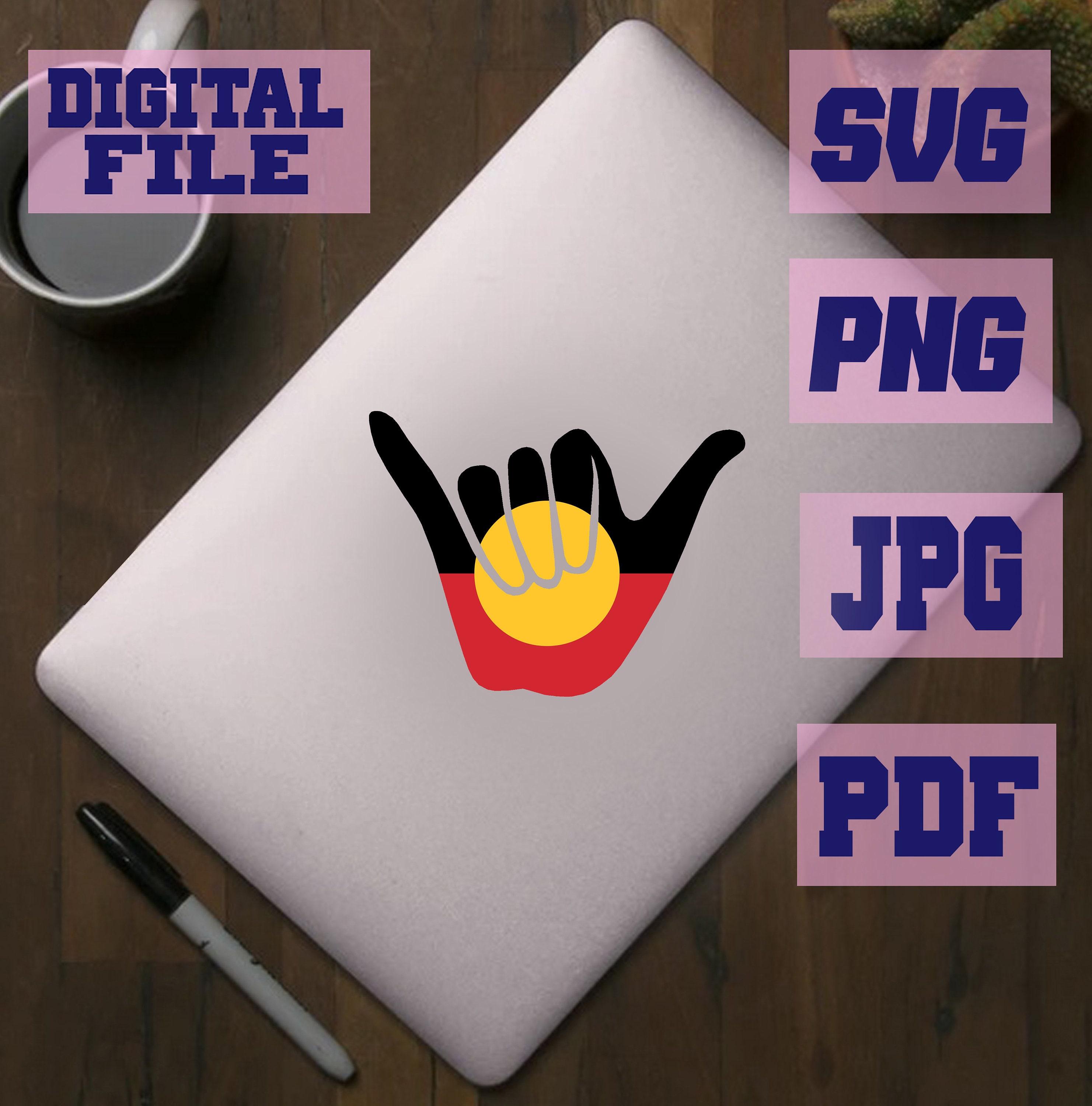 Svg/png/pdf/jpg Australian Aboriginal Flag Shaka Sign Hang - Etsy UK