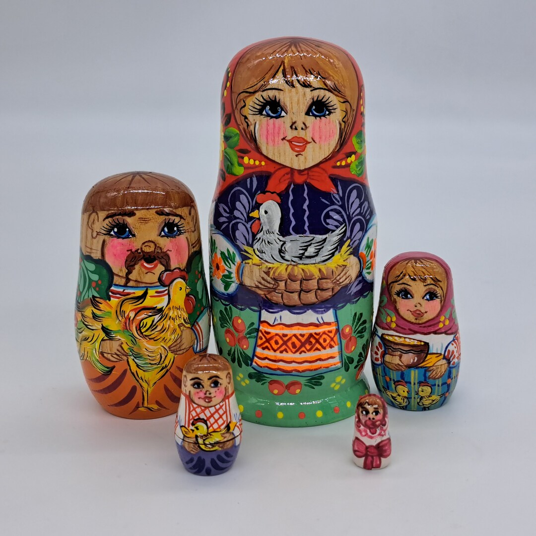 5" Family Nesting Dolls 5 in 1 Ukrainian Matryoshka Handmade Wooden Toy ...