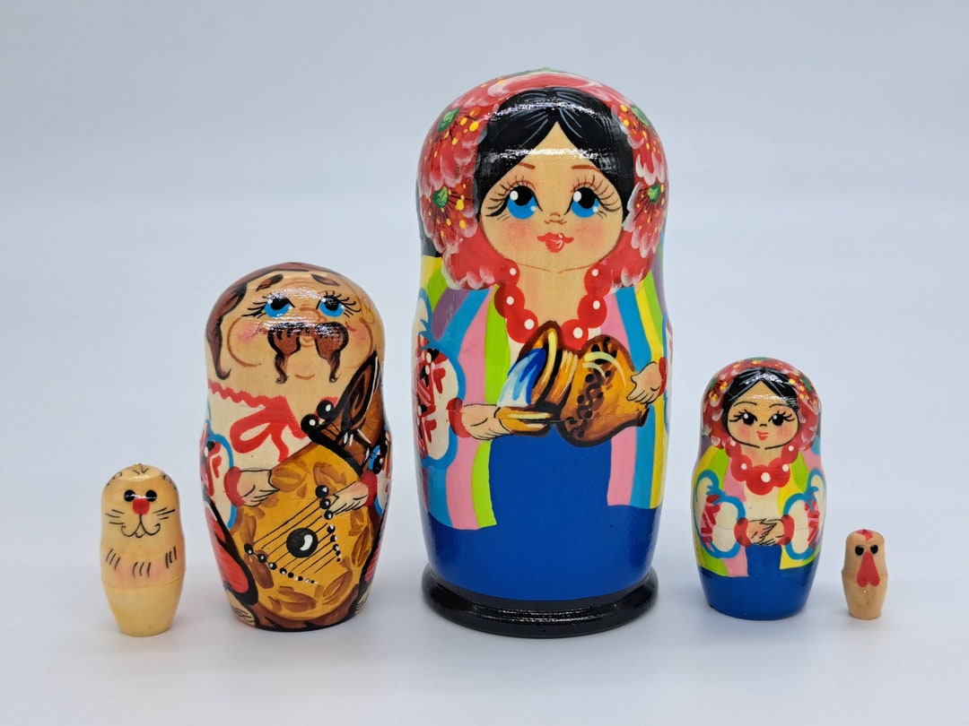 Ukrainian Nesting Dolls Family Matryoshka Handmade 4 Tall 5 in 1 Wooden ...