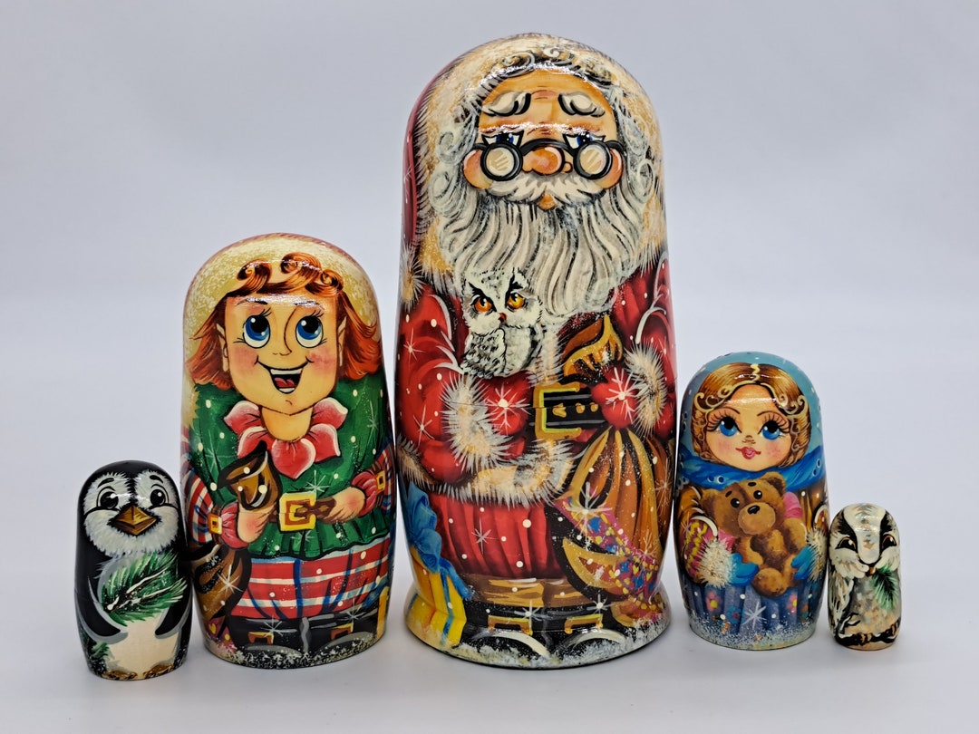 7 Christmas Nesting Dolls Santa Matryoshka 5 in 1 Made in Ukraine ...