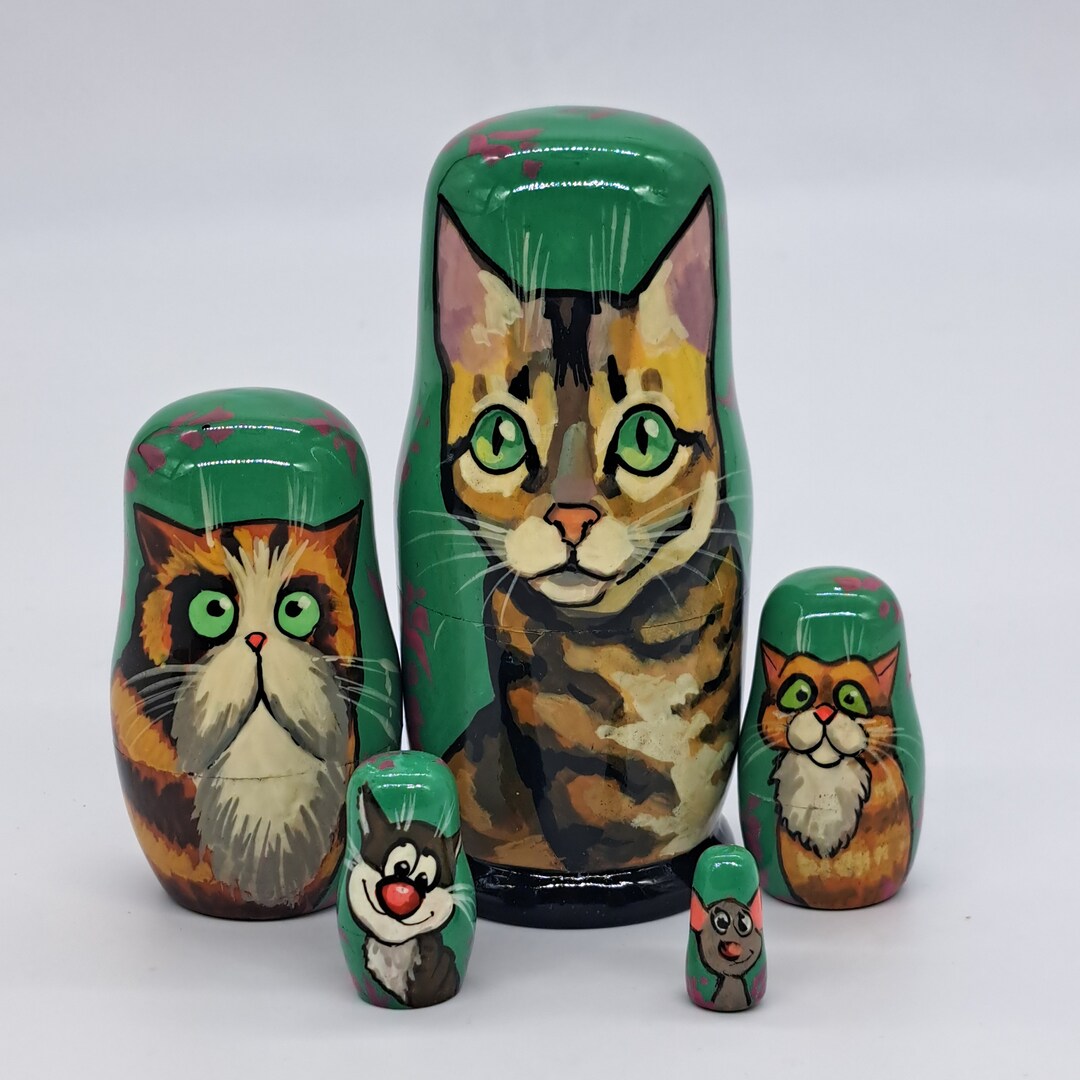 5" Nesting Dolls Cats 5 in 1 Matryoshka Handmade and Painted Russian ...
