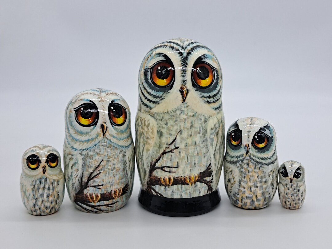 Polar Owls Nesting Dolls 5.7" Matryoshka Handmade 5 in 1 Handmade in ...