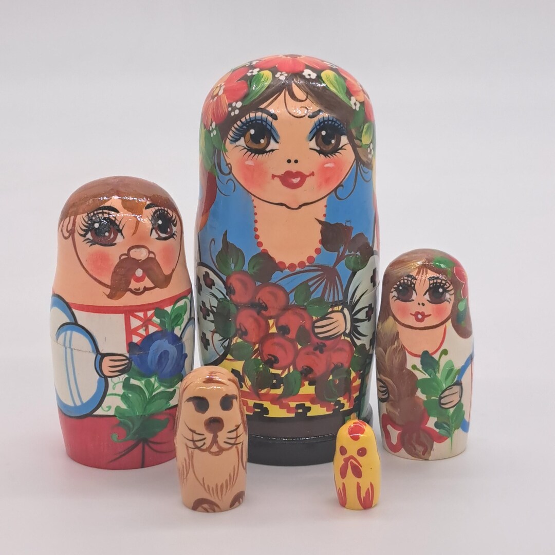 4" Nesting Dolls Ukrainian Matryoshka 5 in 1 Wooden Toy for Kids and ...