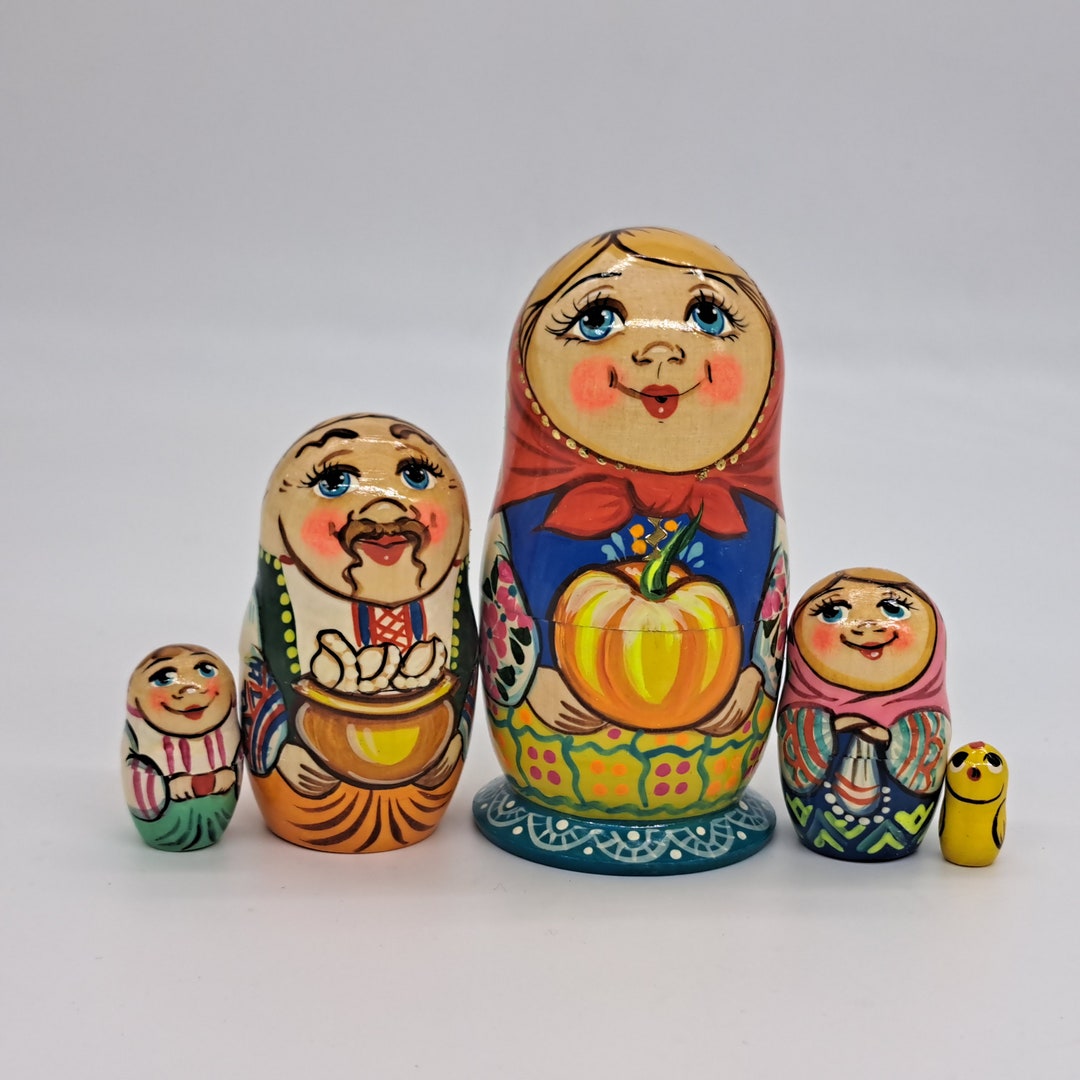 4" Nesting Dolls Ukrainian Family Matryoshka Handmade Tall 5 in 1 ...