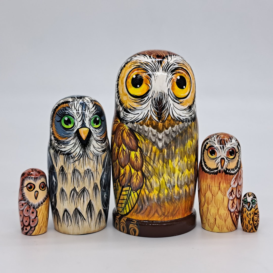 4" Owl Nesting Dolls 5 in 1 Matryoshka Made in Ukraine Wooden Toy ...