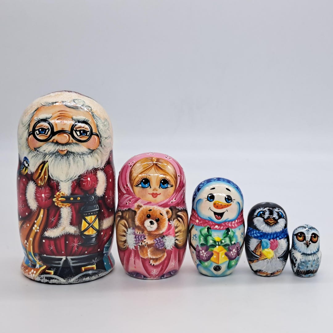 6" Santa Nesting Dolls Christmas Matryoshka 5 in 1 Hand Made in Ukraine ...
