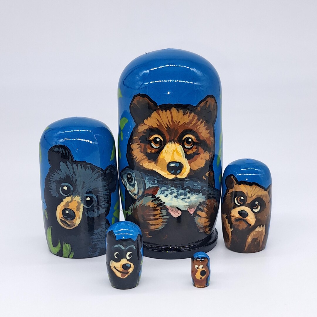 4" Bear in Nature Nesting Dolls Animal Matryoshka 5 in 1. Handmade in ...