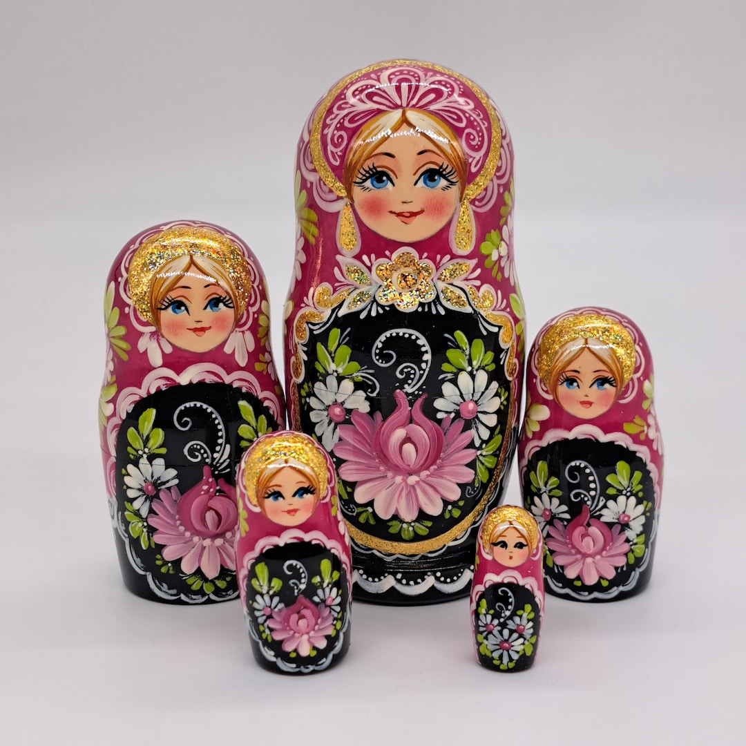 5" Art Nesting Dolls Matryoshka Russian Doll 5 in 1 Wooden Toy Handmade ...