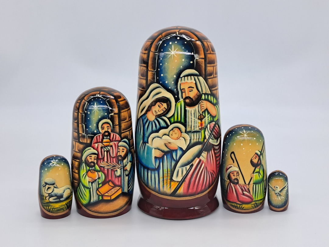 7 Nativity Nesting Dolls 5 in 1 Christmas Mstryoshka Holiday Home Decor ...