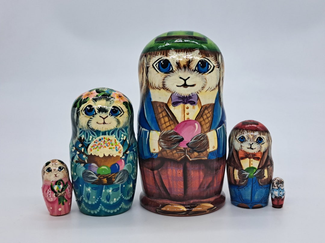 4" Nesting Doll Easter Bunny and Family, Matryoshka 5 in 1 Handmade in ...