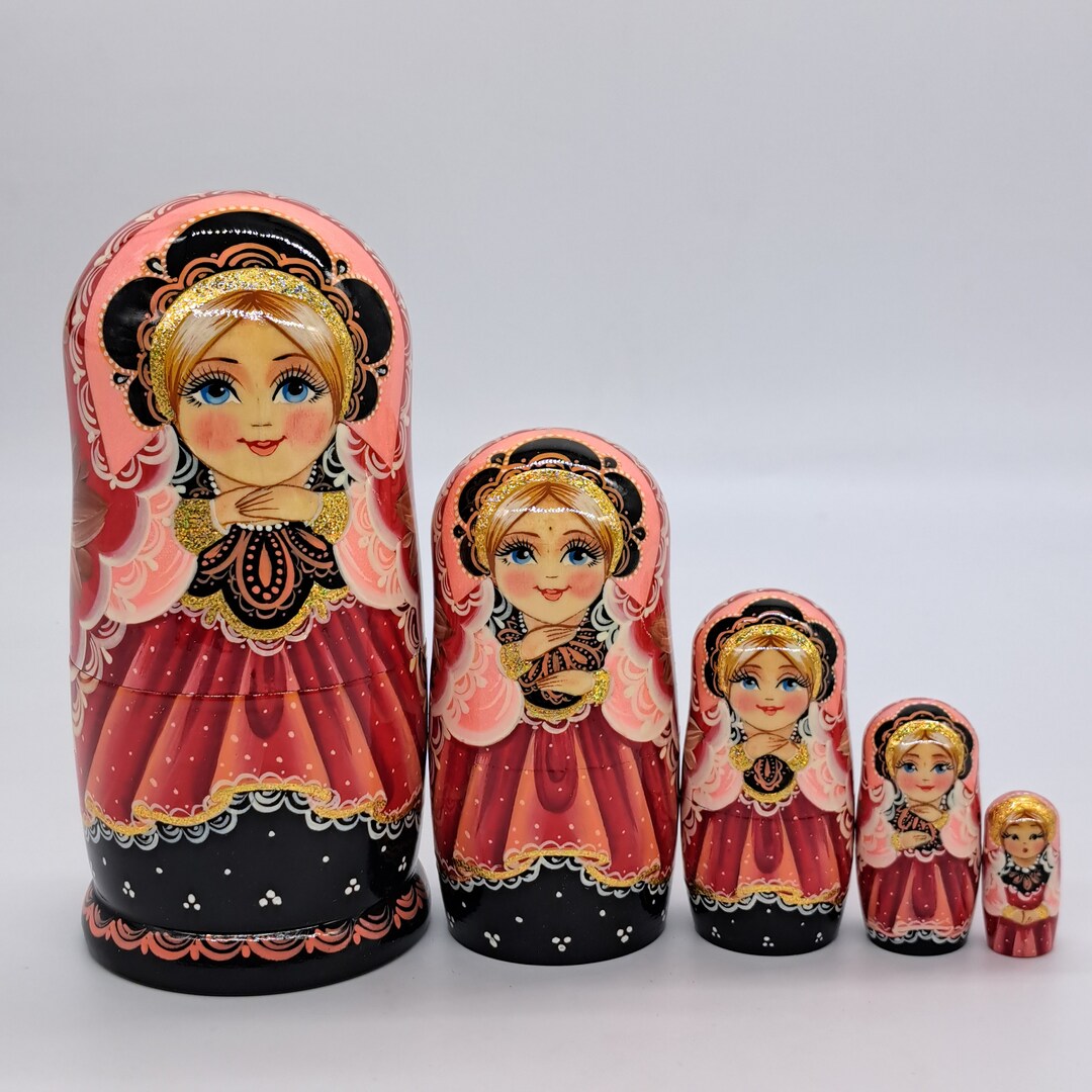 7" Nesting Dolls Matryoshka 5 in 1 Ukrainian Beauty Princess Handmade ...