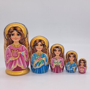 Nesting Dolls, Matryoshka "angel With Arch" (7" Tall,5 Pieces Inside ...