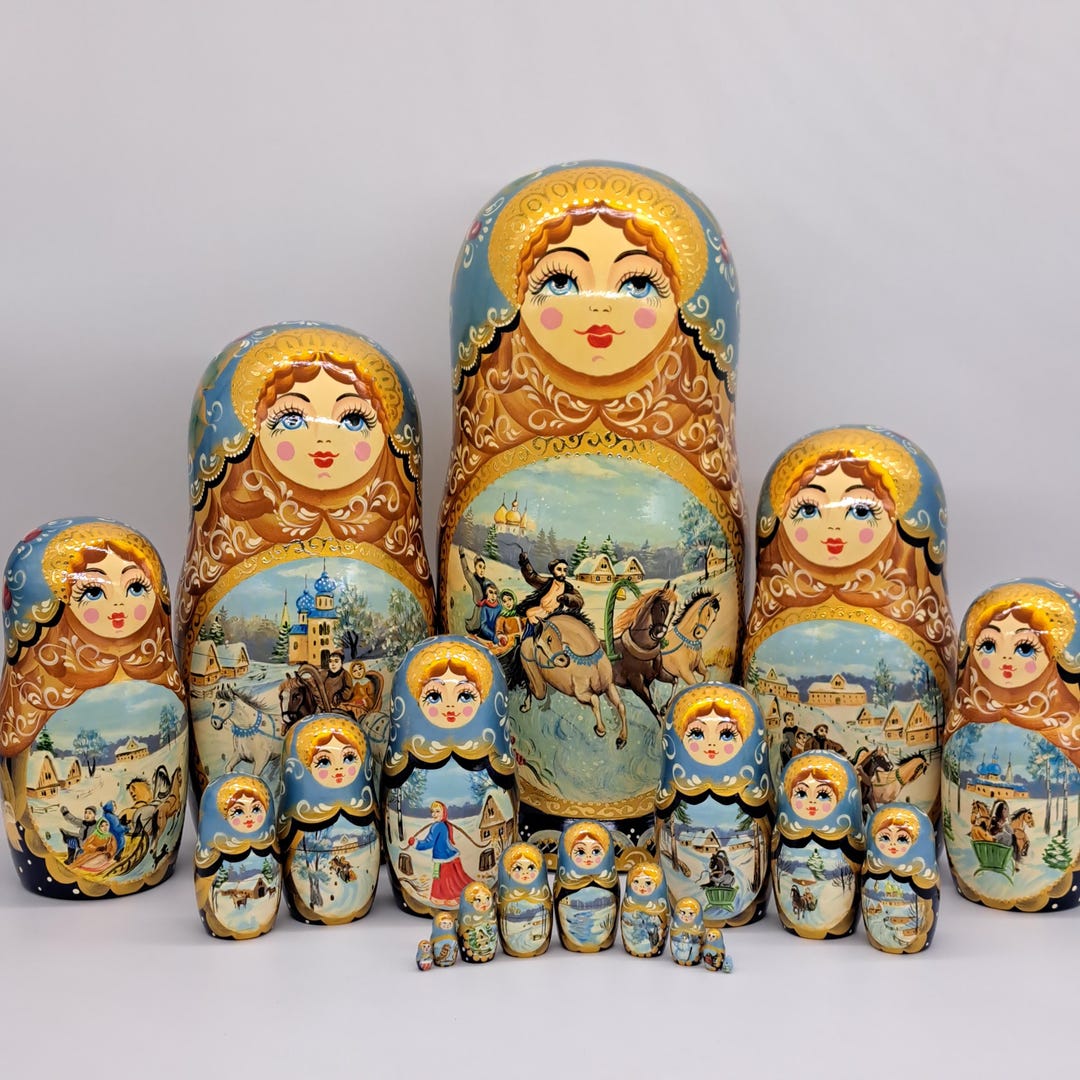 14 Nesting Dolls 20 in 1 Matryoshka winter Fairytale Hand Crafted and ...