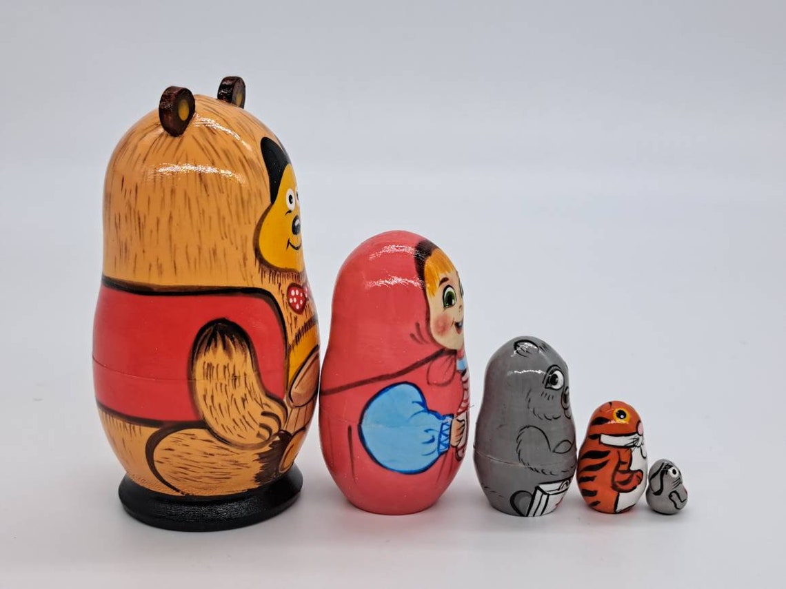 Cartoon Nesting Dolls 4 Tall Matryoshka 5 in 1 Handmade - Etsy