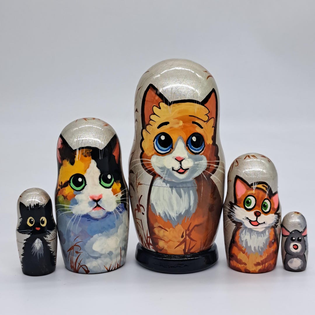 5 Cats Nesting Dolls 5 in 1 Handmade and Painted in Ukraine Animal ...