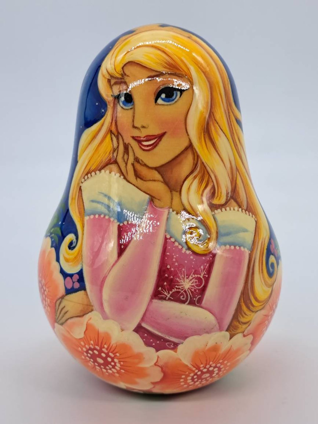 5.5 Roly Poly Cartoon Princess Wooden Toy Ratle Hand Made in Ukraine ...