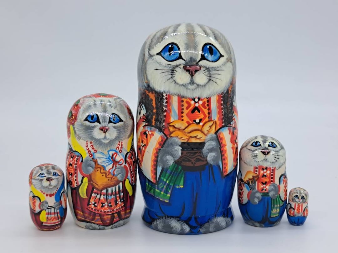 5 Cat Family Nesting Dolls Matryoshka Handmade and - Etsy