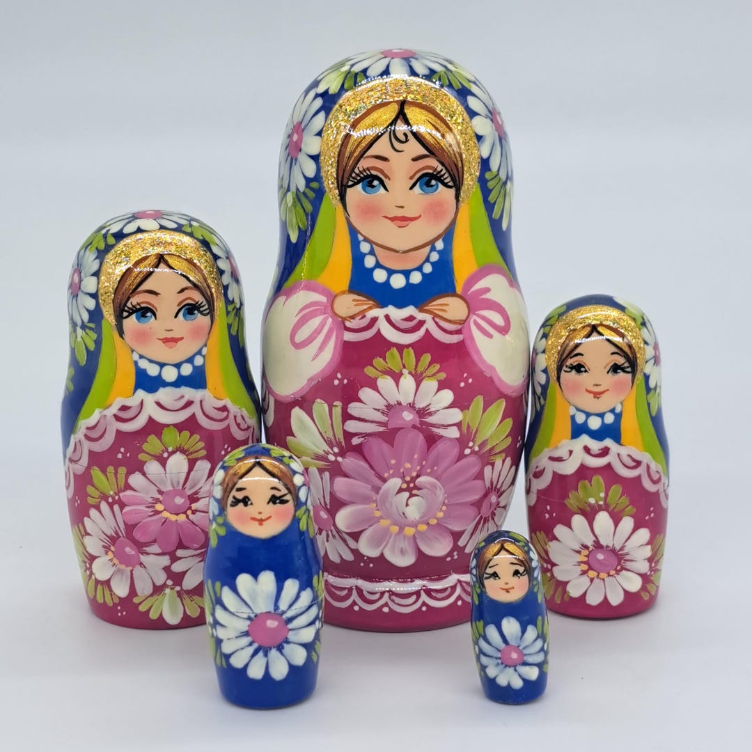 4" Nesting Dolls Ukrainian Matryoshka 5 in 1 Wooden Toy for Kids and ...