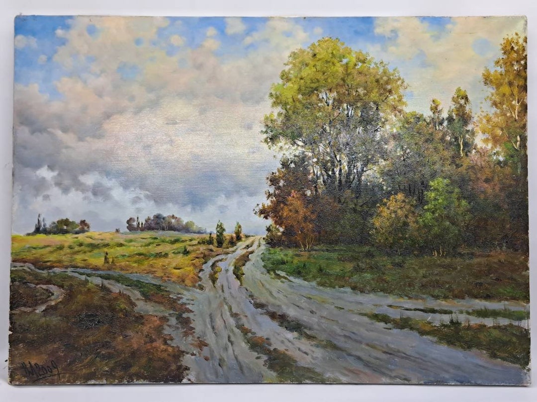 Ukrainian Oil Painting on Canvas Landscape on the Crossroad Original ...