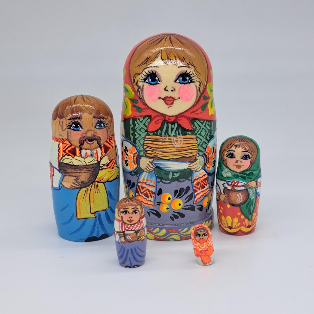 4" Nesting Dolls Ukrainian Family Matryoshka Handmade 5 in 1 Wooden Toy ...