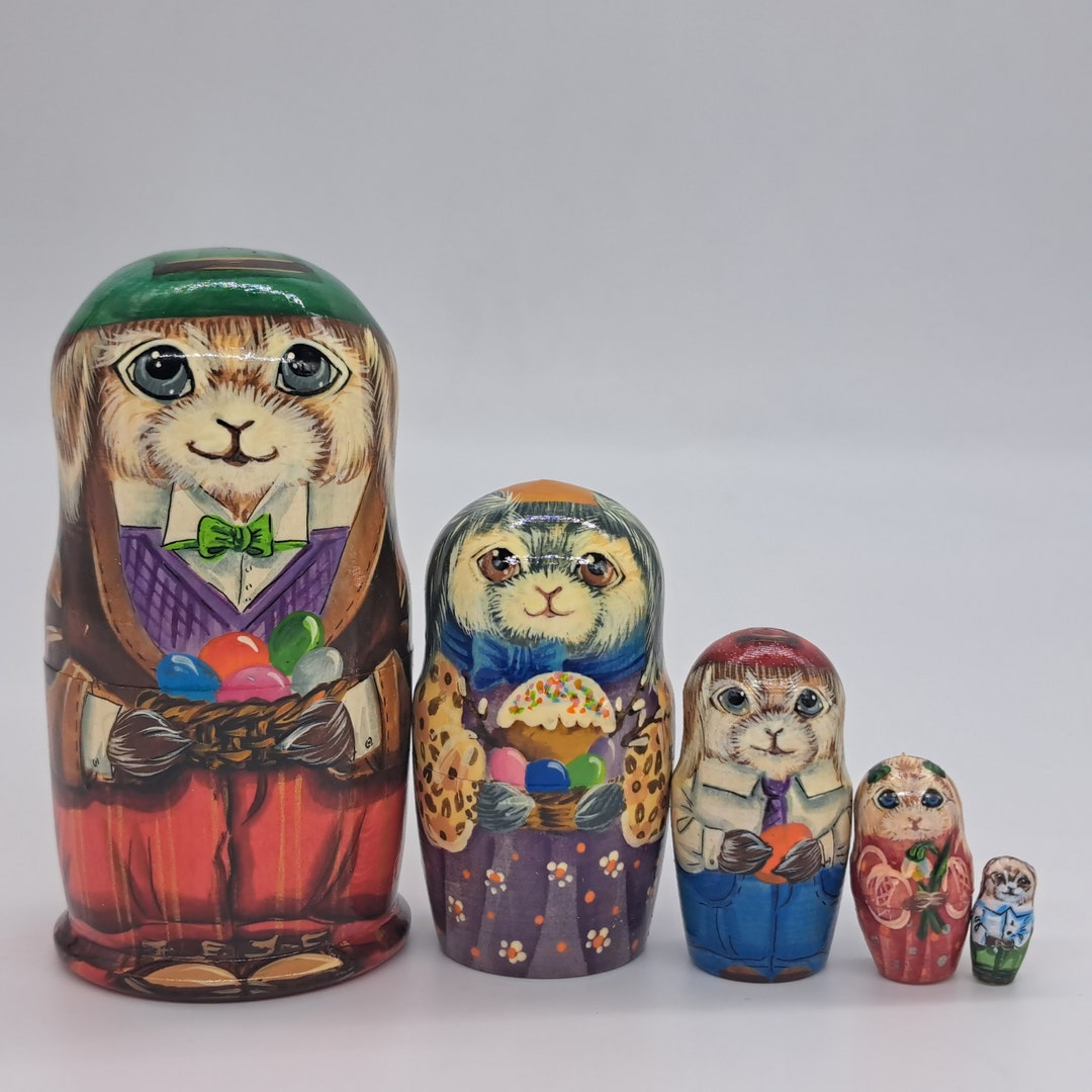 4" Nesting Doll Easter Bunny and Family, 5 in 1 Matryoshka Wooden Toy ...