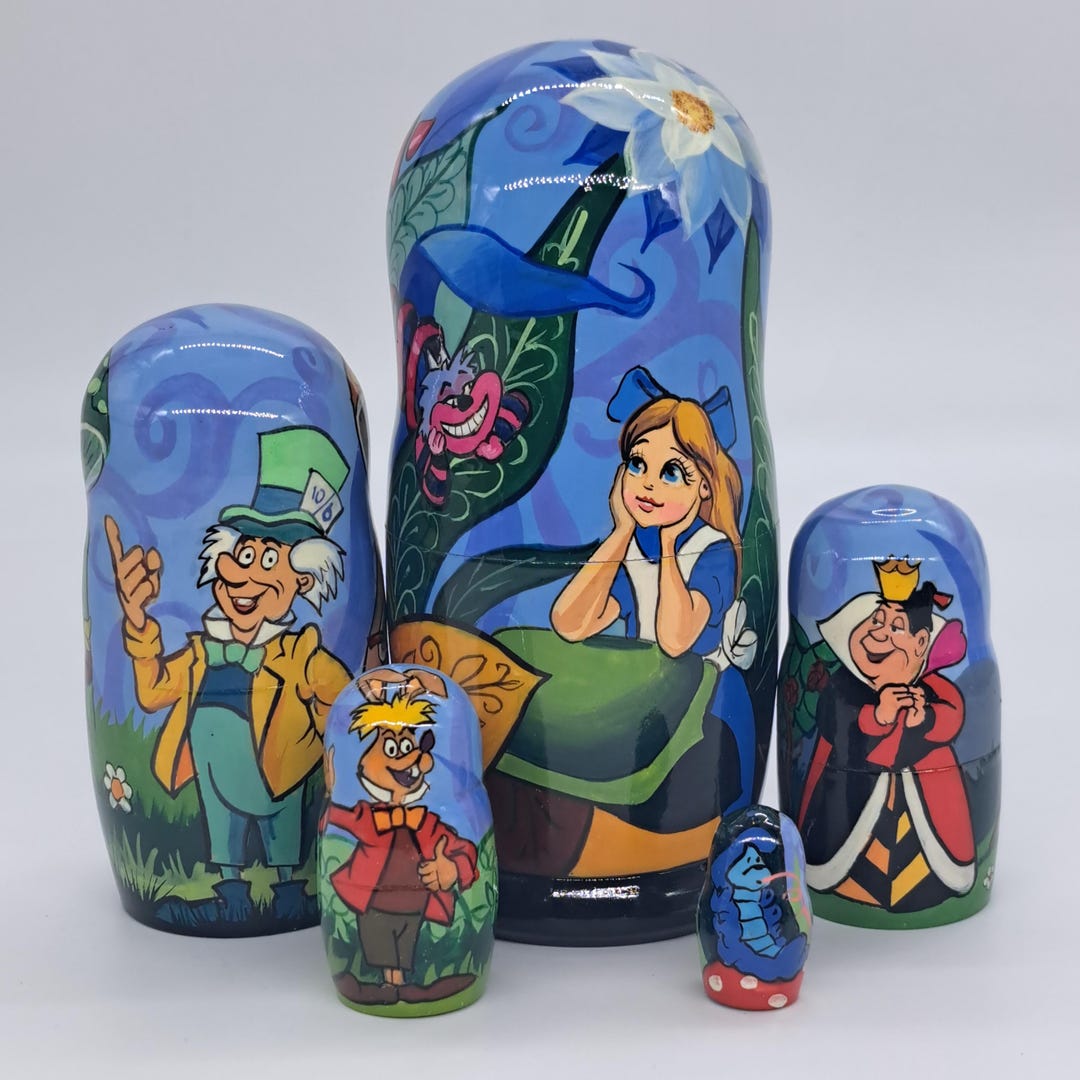 7 Alice in Wonderland Nesting Dolls 5 in 1 Ukrainian Matryoshka ...
