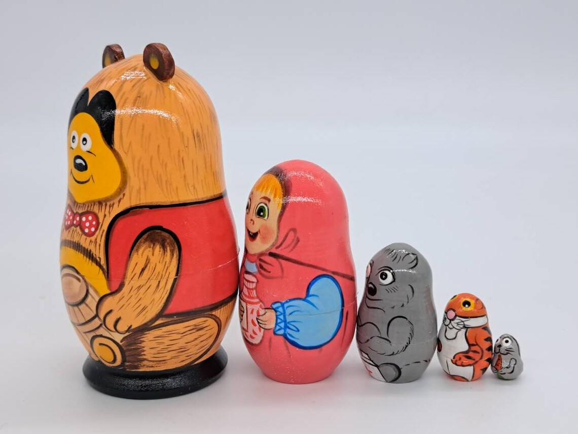 Cartoon Nesting Dolls 4 Tall Matryoshka 5 in 1 Handmade - Etsy