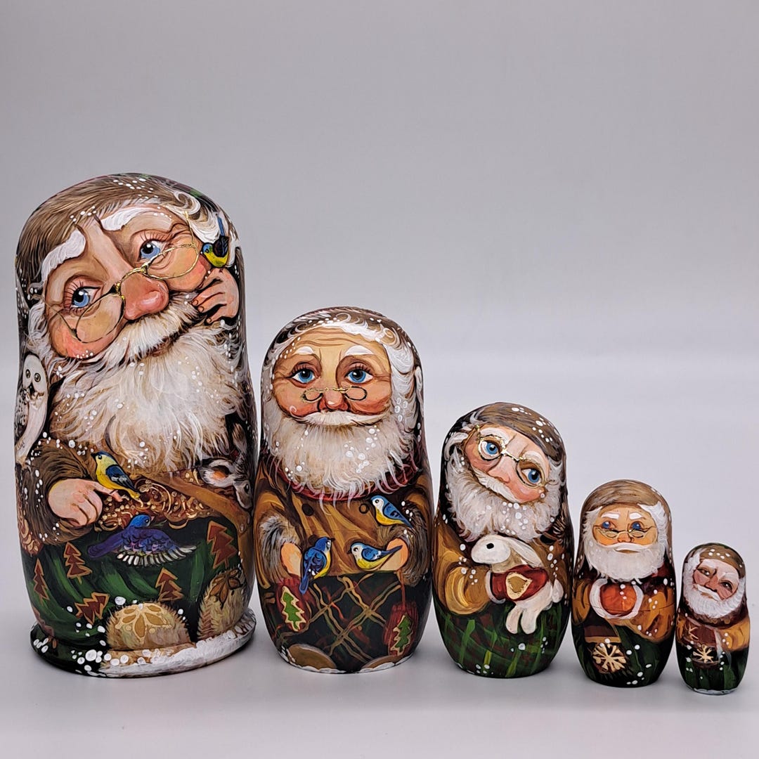 7" Exclusive Christmas Nesting Dolls Santa and Animals Matryoshka 5 in ...