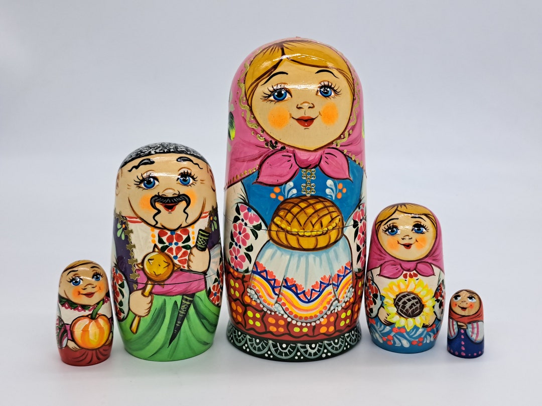 7 Family Nesting Dolls 5 in 1 Ukrainian Matryoshka Handmade in Ukraine ...