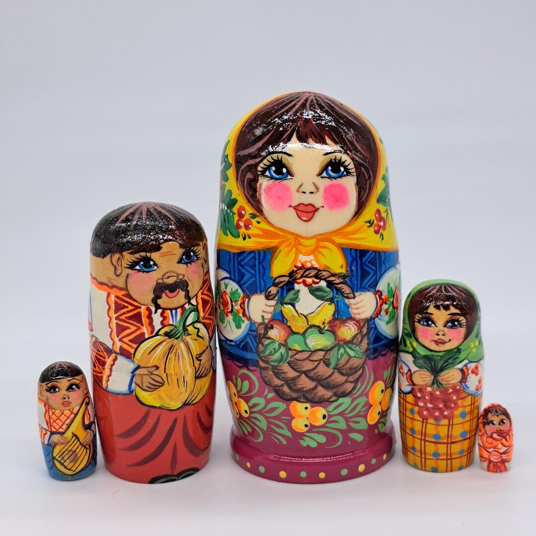 4" Nesting Dolls 5 in 1 Ukrainian Family Matryoshka Handmade Wooden Toy ...