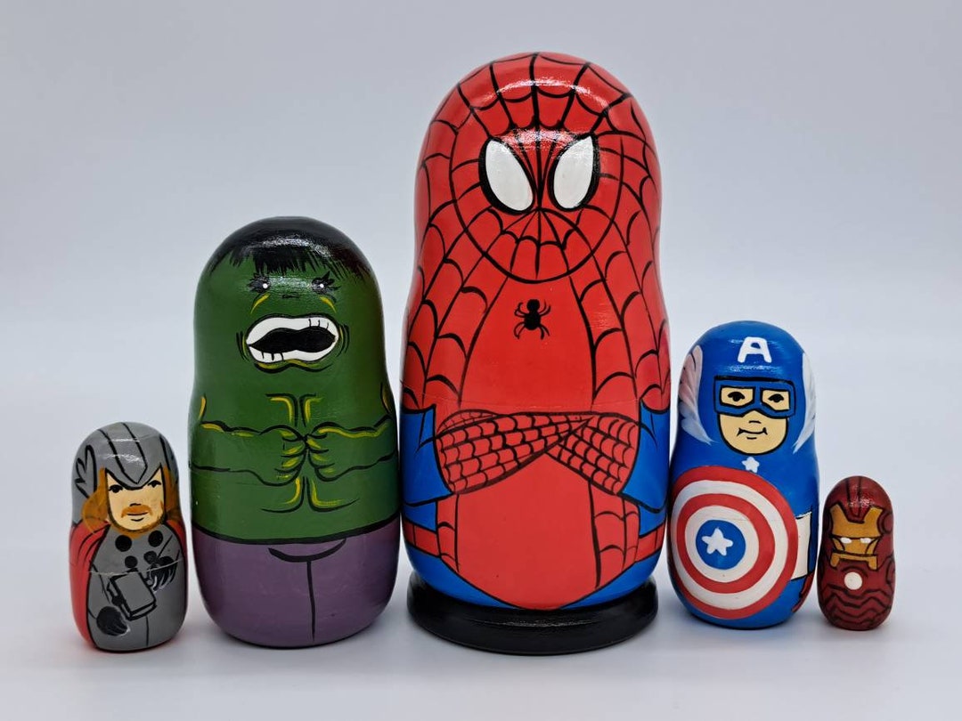 6.5 Movie Superheroes Nesting Doll Hand Painted Matryoshka Doll 5 in 1 ...