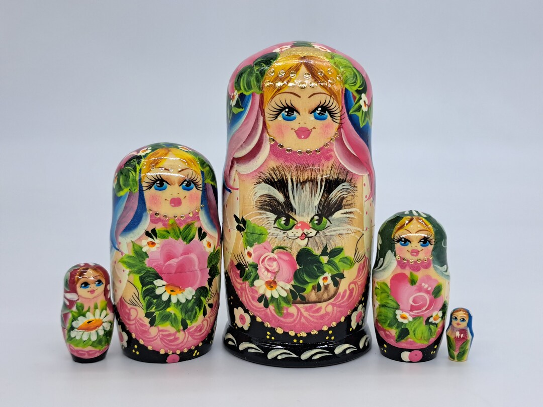 Cat Purple Nesting Dolls, Ukrainian Beauty Matryoshka 4tall, 5 in 1 ...