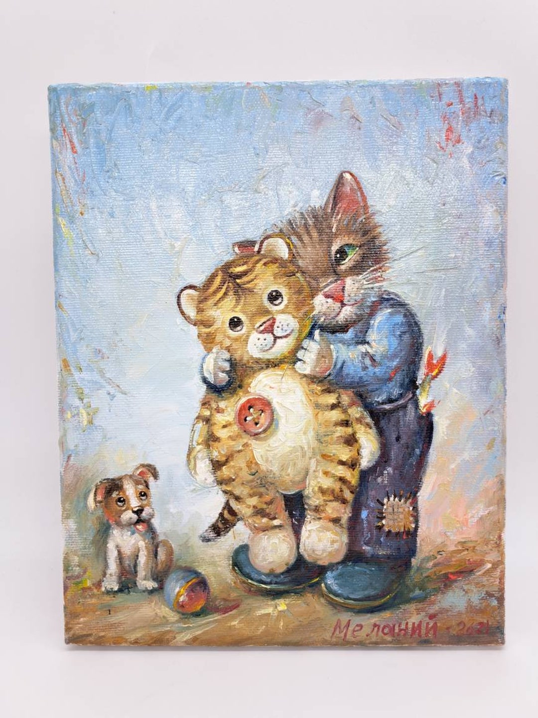 Ukrainian Oil Painting Original Hand Painted on Canvas cat, Tiger and ...