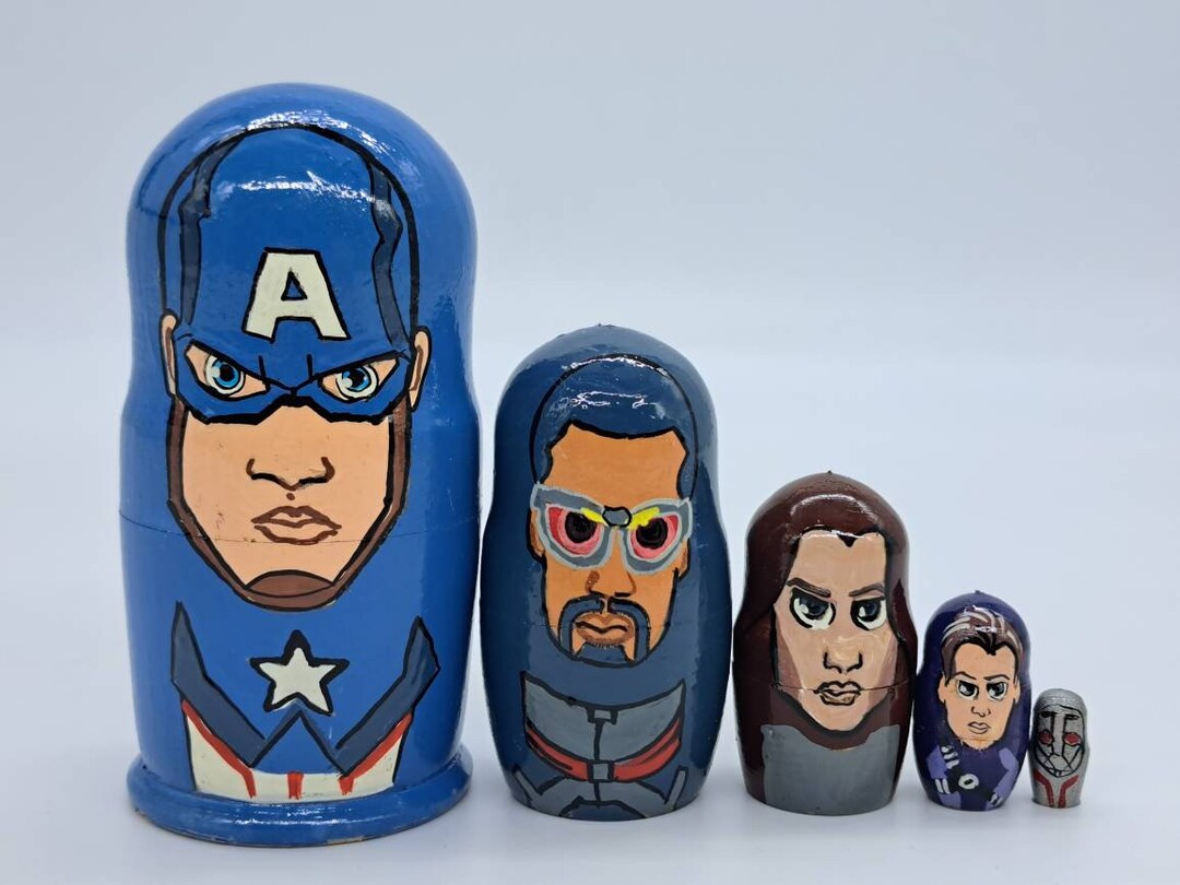 Superhero Nesting Dolls Movies Matryoshka 4" Tall 5 in 1 Handmade and ...