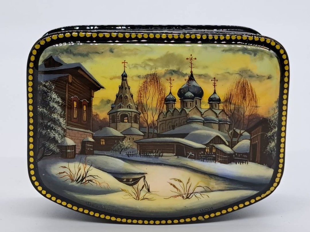 Fedoskino Russian Box Vintage Lacquer Miniature Trinker Casket Handmade ...