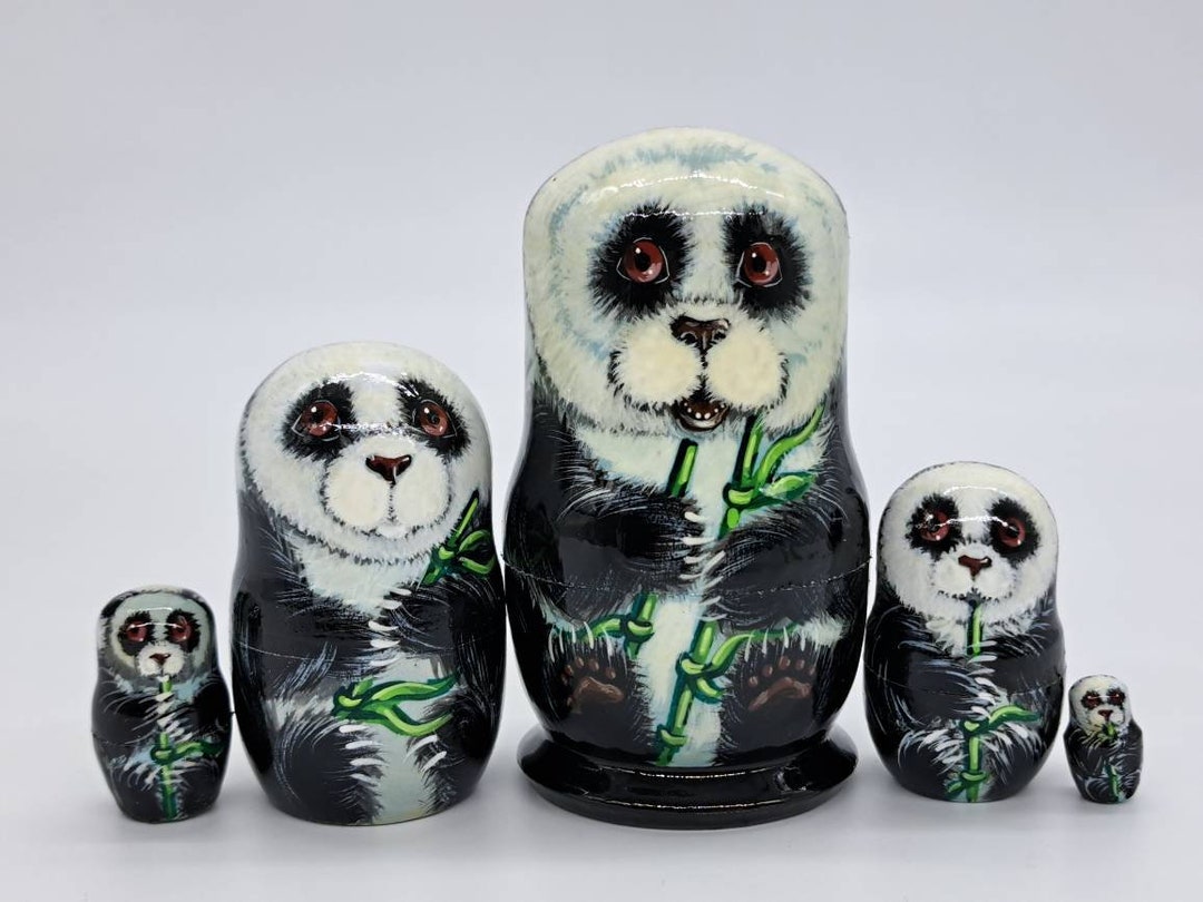 4 Panda Family Nesting Dolls Animal Matryoshka 5 in 1. Handmade in ...