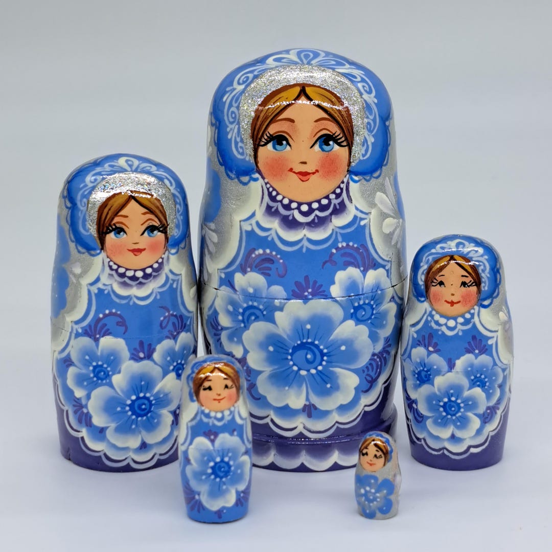4" Snowy Nesting Dolls 5 in 1 Ukrainian Matryoshka Wooden Toy for Kids ...