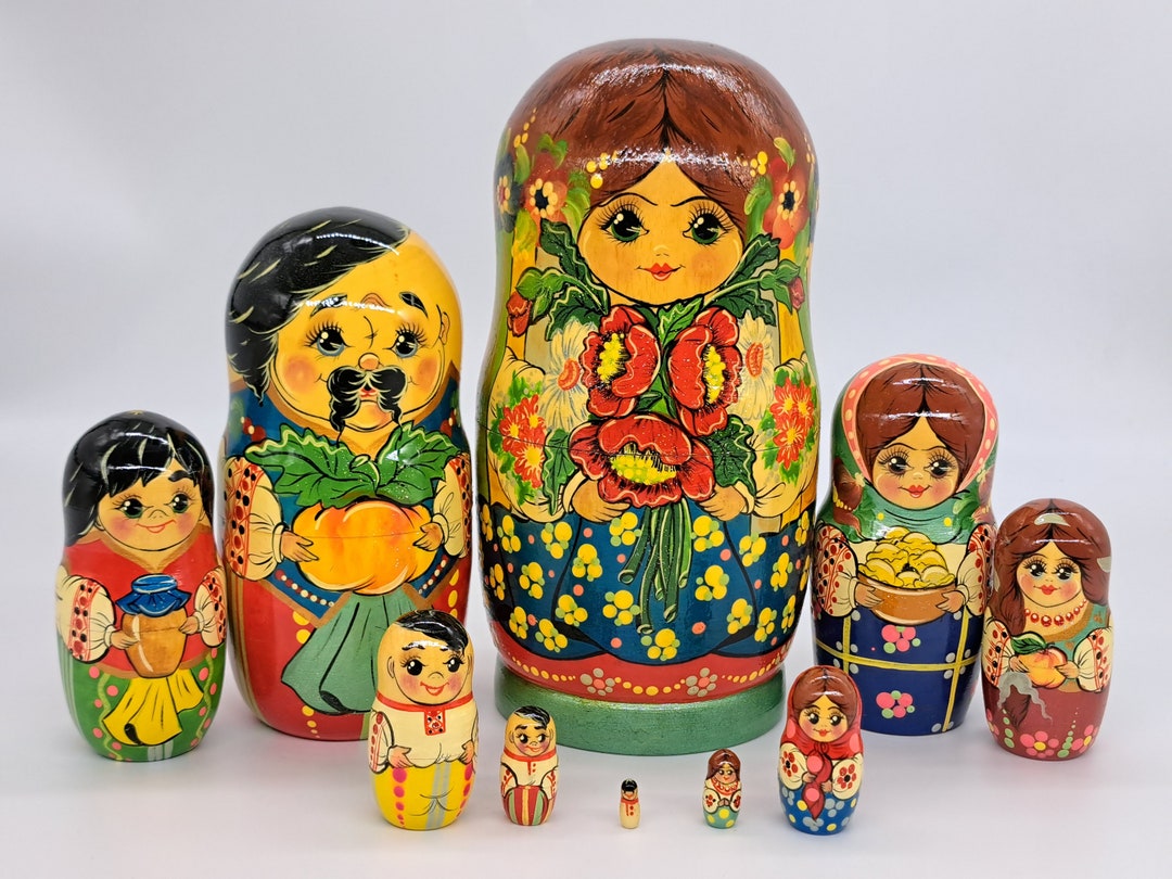 10 in 1 Nesting Dolls 10 Tall Matryoshka ukrainian Family Handmade and ...
