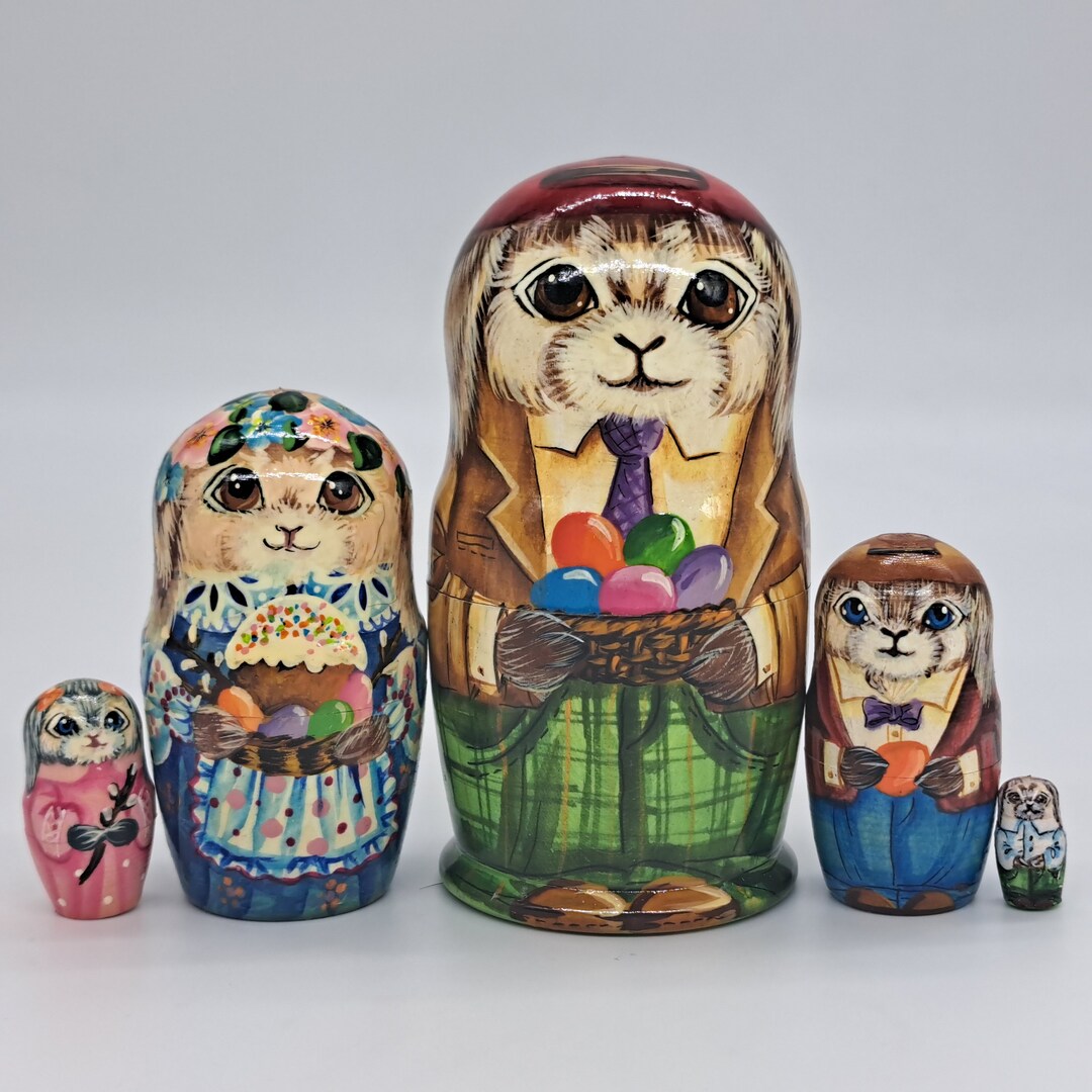 Nesting Doll Easter Bunny and Family, Matryoshka 5 Pieces Inside,4 ...
