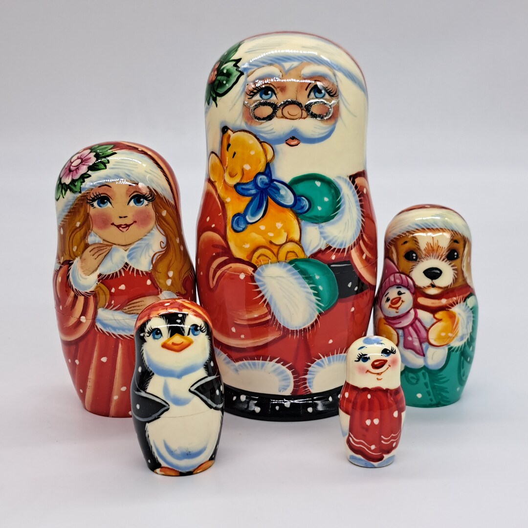 6" Santa Nesting Dolls Christmas Matryoshka 5 in 1 Hand Made in Ukraine ...